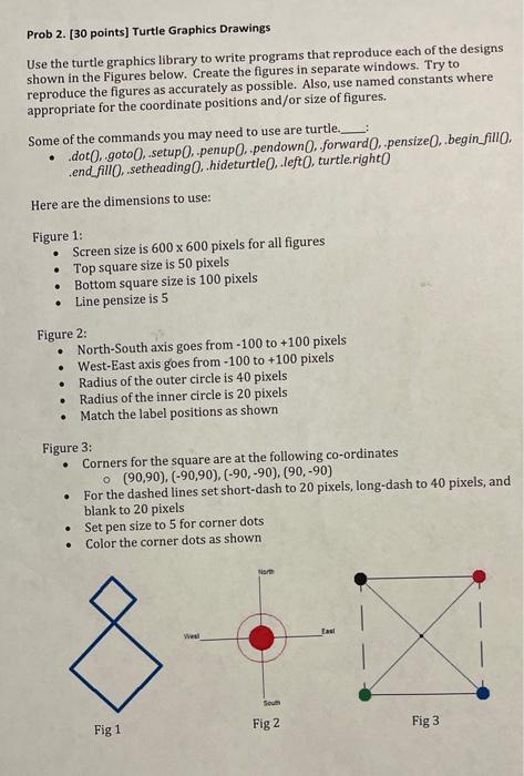 Solved Prob 2. [30 points] Turtle Graphics Drawings Use the | Chegg.com