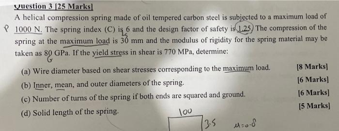 Solved question 3 25 Marks A helical compression spring made | Chegg.com