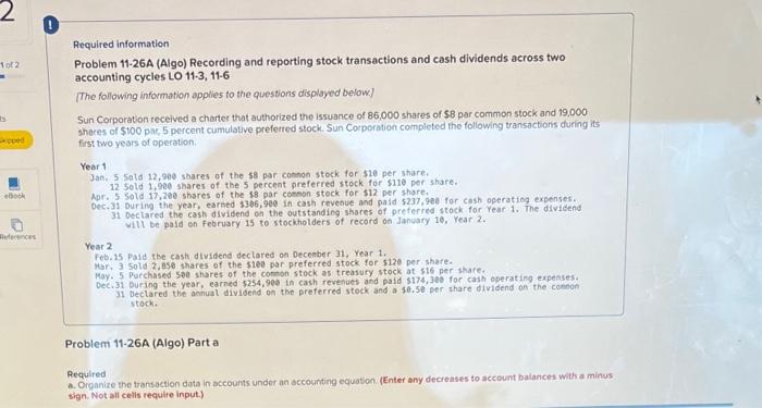 Solved Required information Problem 11-26A (Algo) Recording | Chegg.com