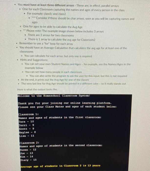 Solved • You must have at least three different arrays - | Chegg.com