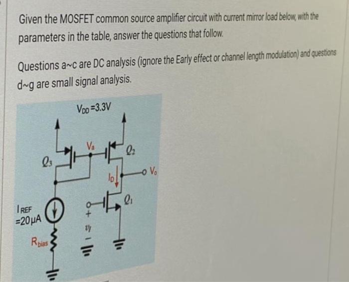 Given the MOSFET common source amplifier circuit with | Chegg.com
