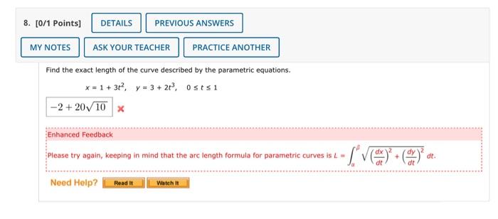Solved Find the exact length of the curve described by the | Chegg.com