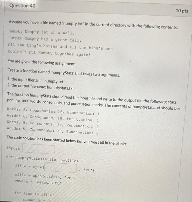 Solved Assume you have a file named "humpty.txt" in the | Chegg.com