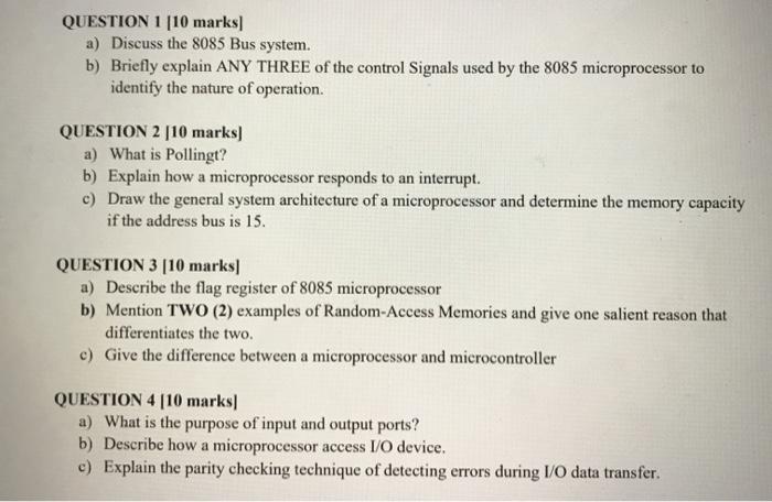 Solved QUESTION 1 [10 marks a) Discuss the 8085 Bus system. | Chegg.com
