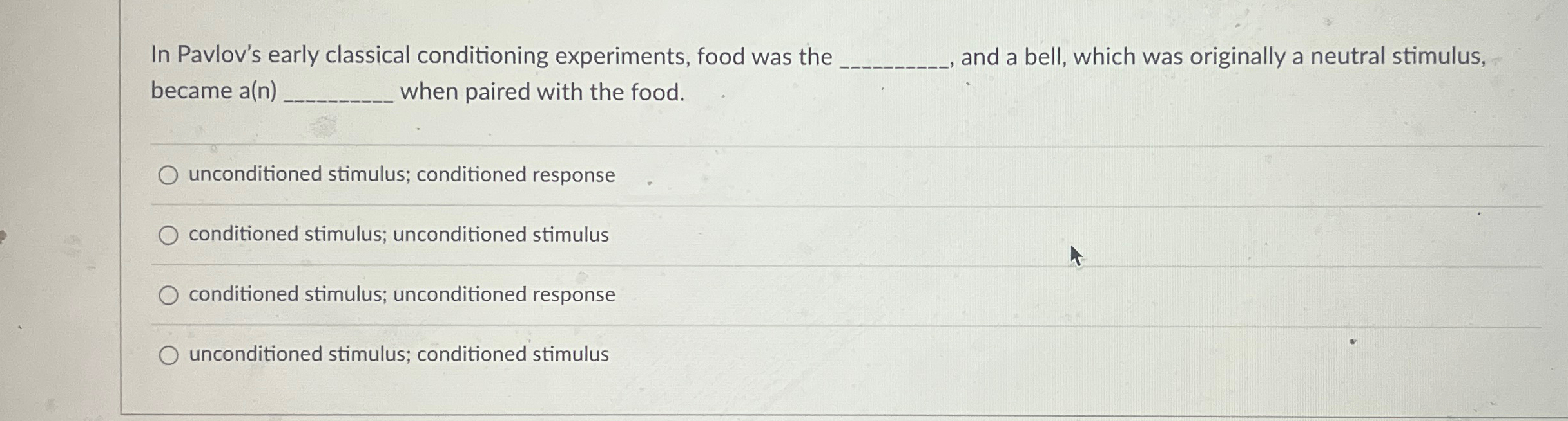 Solved In Pavlov's early classical conditioning experiments, | Chegg.com
