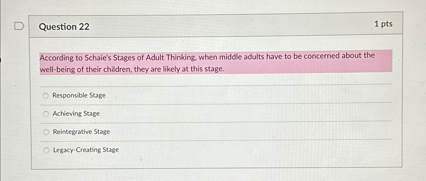 Solved Question 221 ﻿ptsAccording to Schaie's Stages of | Chegg.com