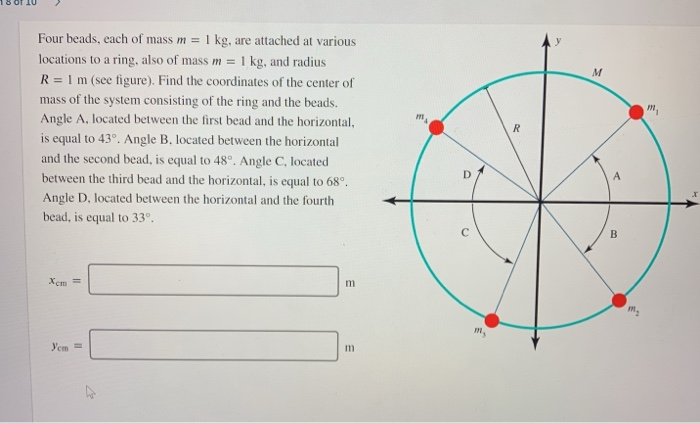 Solved M m. Four beads, each of mass m = 1 kg, are attached | Chegg.com