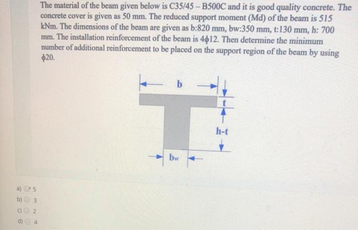 Solved The material of the beam given below is C35/45 - | Chegg.com