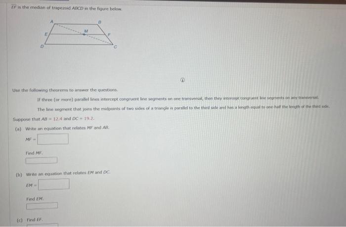 Solved If is the median of trapezoid ABCD in the figure | Chegg.com