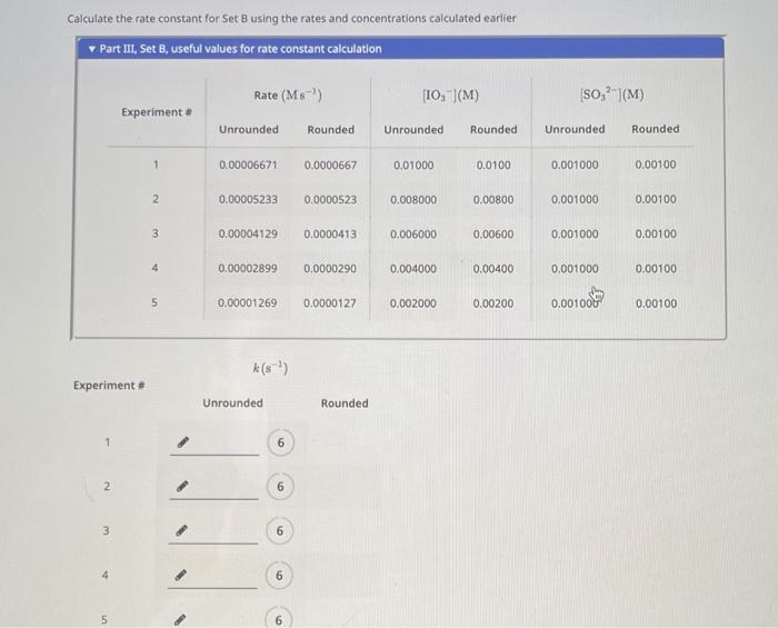 Solved Calculate the rate constant for Set B using the rates | Chegg.com