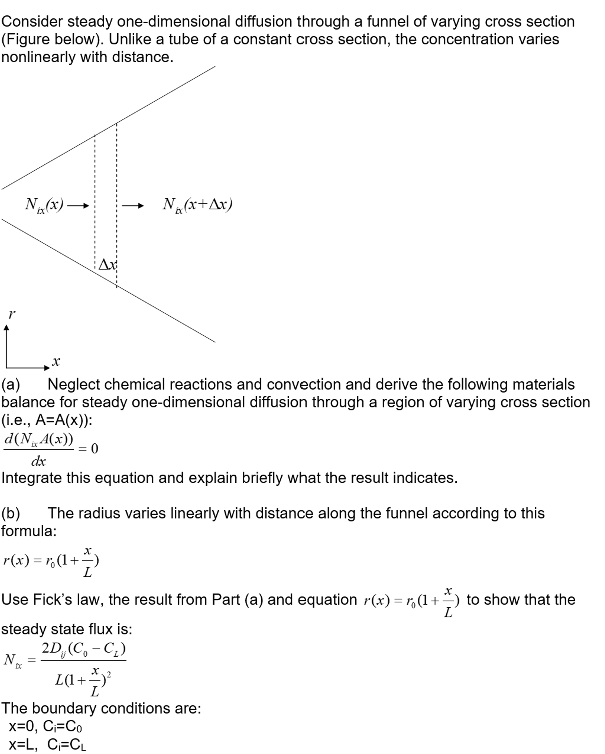 Consider steady one-dimensional diffusion through a | Chegg.com
