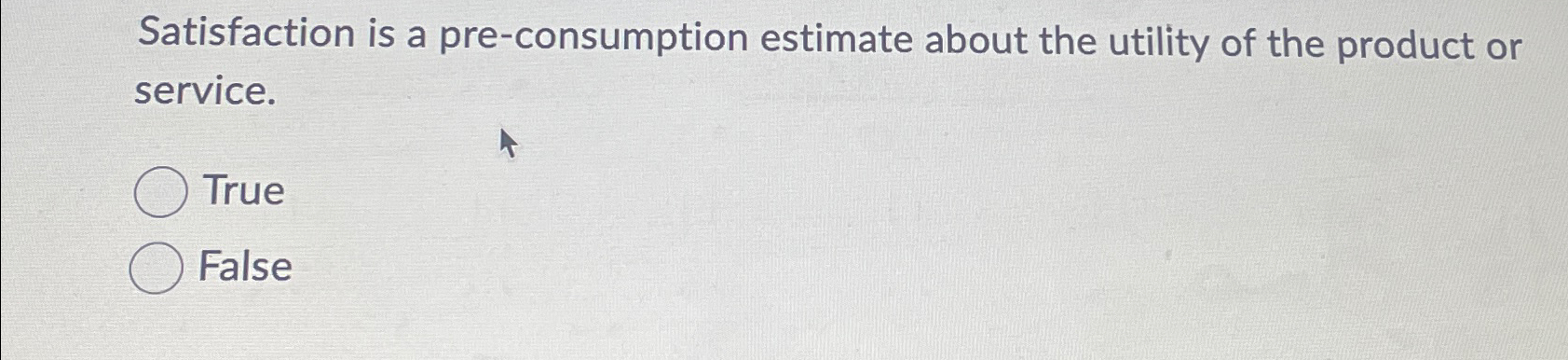 Solved Satisfaction is a pre-consumption estimate about the | Chegg.com