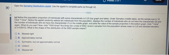 Solved K Open the Sampling Distributions applet. Use the | Chegg.com