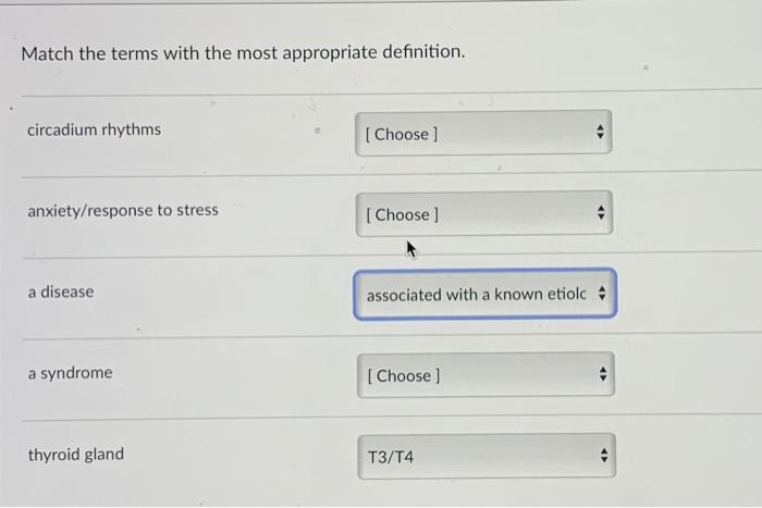 Match the terms with the most appropriate definition. | Chegg.com