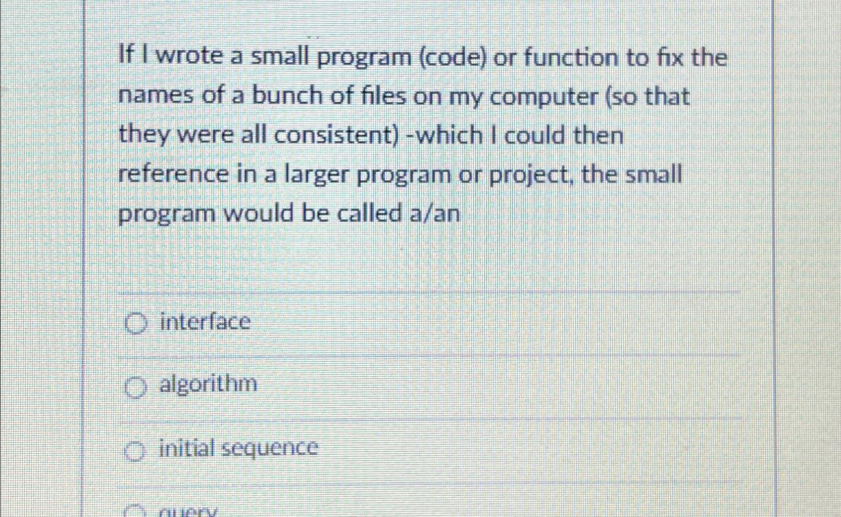 Solved If I wrote a small program (code) ﻿or function to fix | Chegg.com