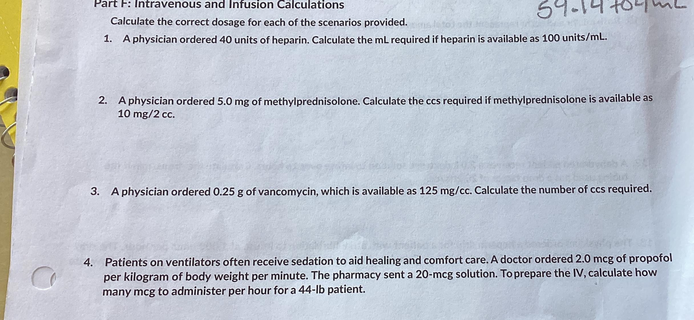 Solved Part F: Intravenous and Infusion | Chegg.com