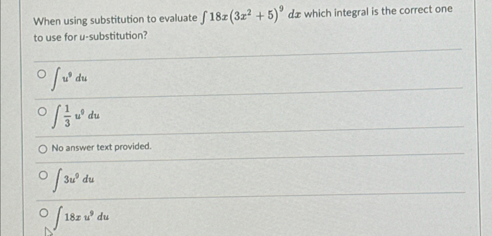 Solved When Using Substitution To Evaluate ∫﻿﻿18x 3x2 5 9dx