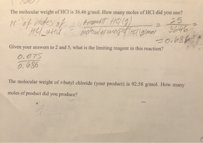 Solved The molecular weight of HCl is 36.46 g/mol. How many | Chegg.com