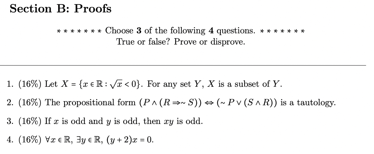 Solved Section B: Proofs************** ﻿Choose 3 ﻿of the | Chegg.com
