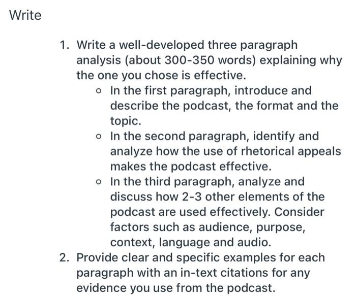 Write 1. Write a well-developed three paragraph | Chegg.com