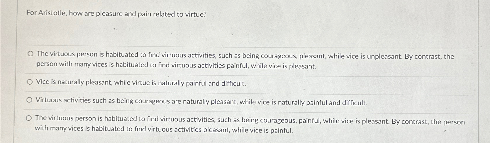 Solved For Aristotle, how are pleasure and pain related to | Chegg.com