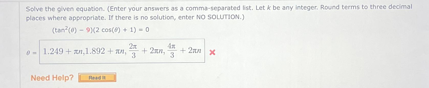 Solved Solve the given equation. (Enter your answers as a | Chegg.com