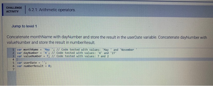 Solved CHALLENGE 6.2.1: Arithmetic operators. ACTIVITY Jump | Chegg.com