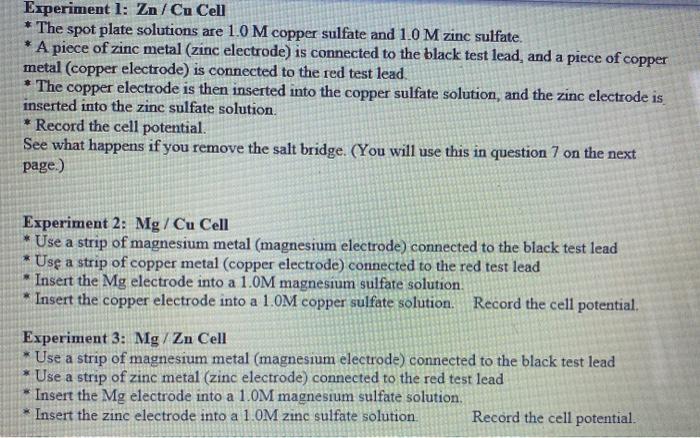 Solved 7. (5 pts) How did removing the salt bridge affect | Chegg.com