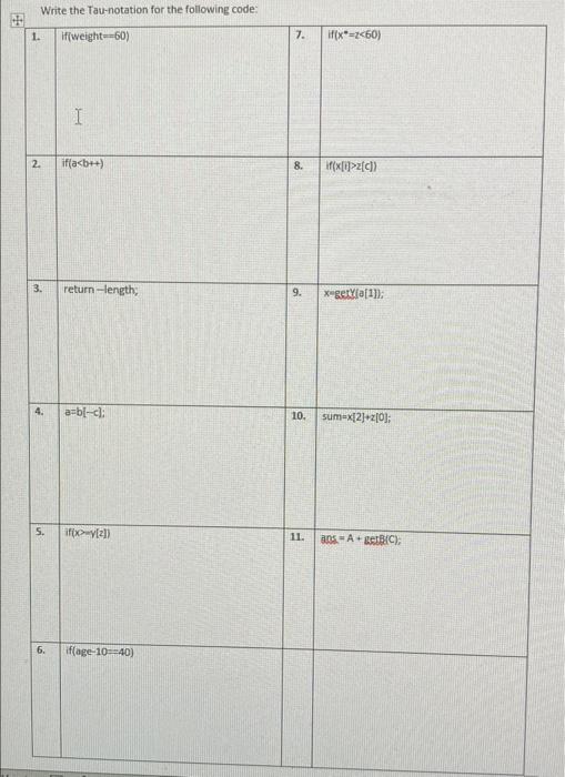 Solved + pa Write the Tau-notation for the following code: | Chegg.com