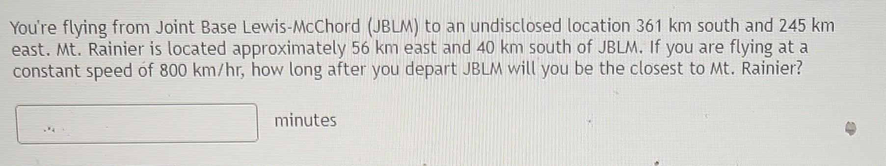 Solved You're flying from Joint Base Lewis-McChord (JBLM) to | Chegg.com