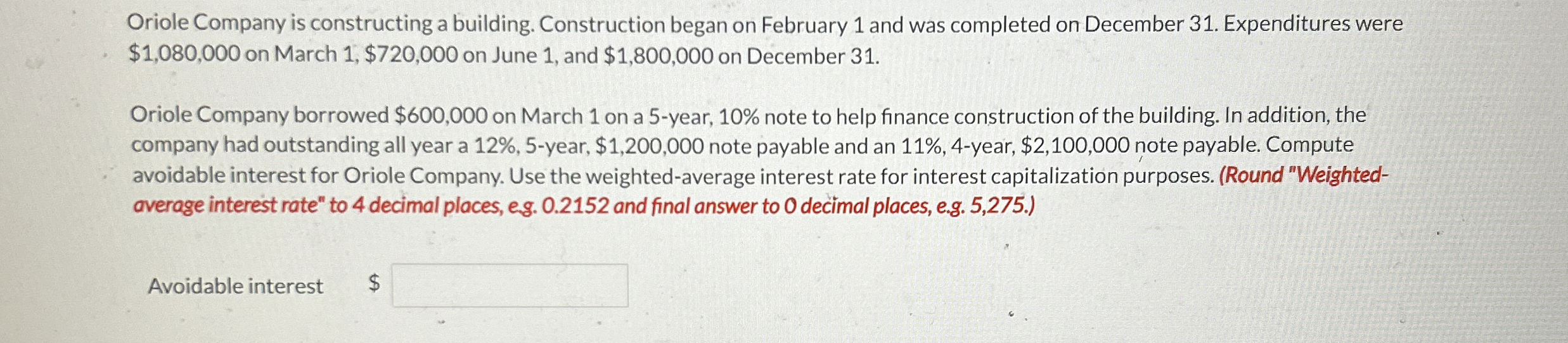 Solved Oriole Company is constructing a building. | Chegg.com