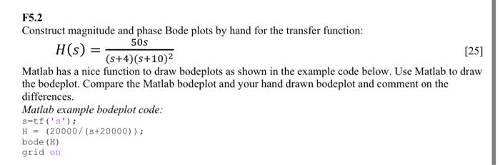 Solved F5.2 Construct magnitude and phase Bode plots by hand | Chegg.com