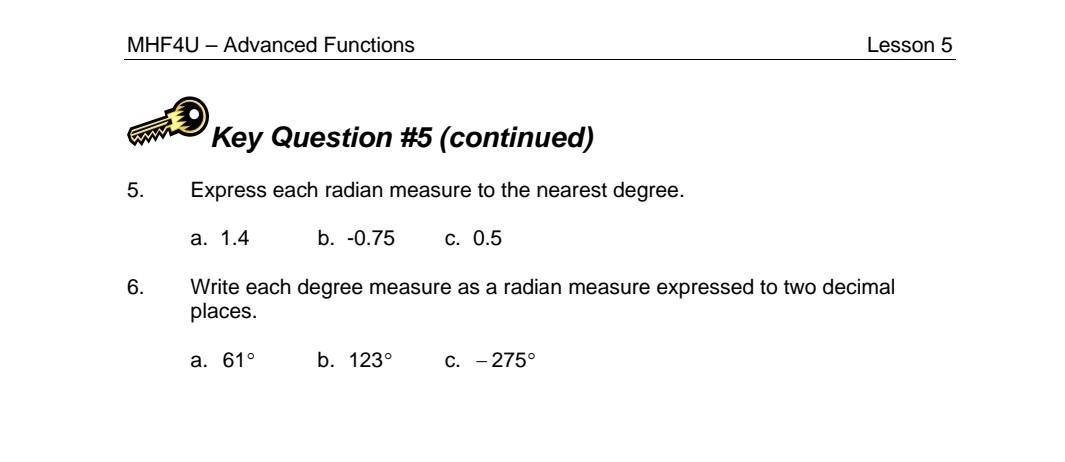 Solved MHF4U - Advanced Functions Lesson 5 Key Question #5 | Chegg.com