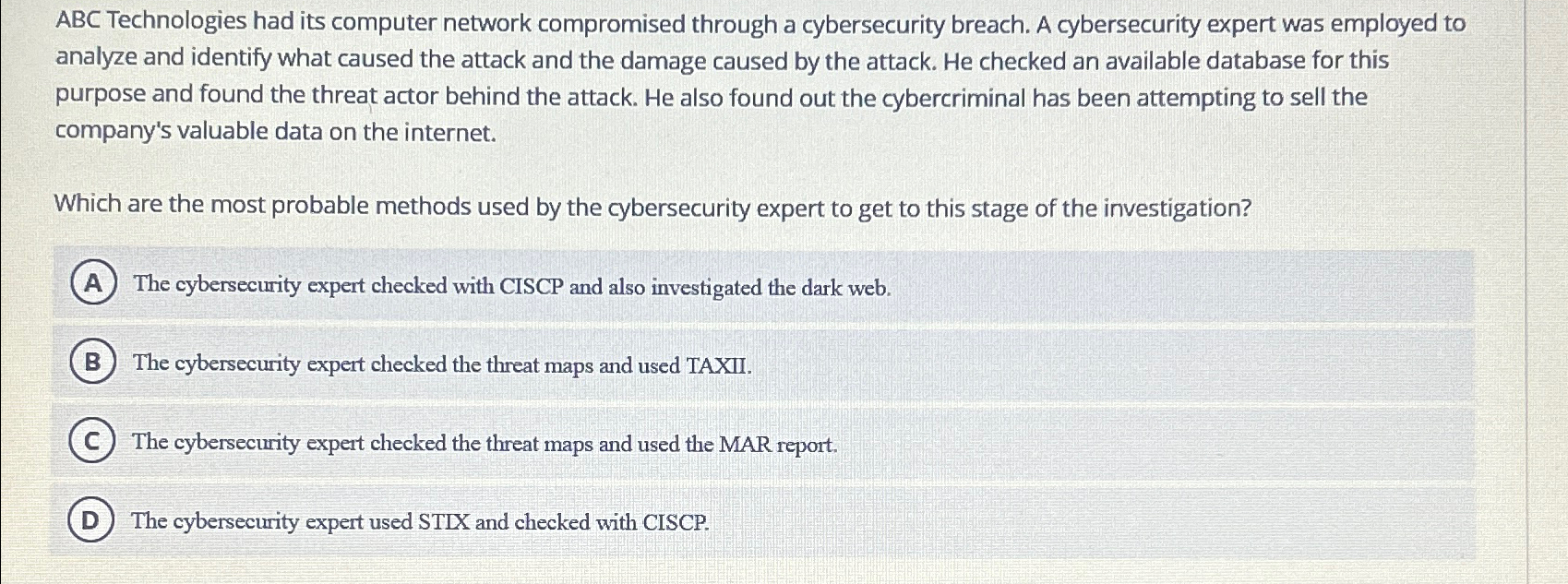 Solved ABC Technologies had its computer network compromised | Chegg.com