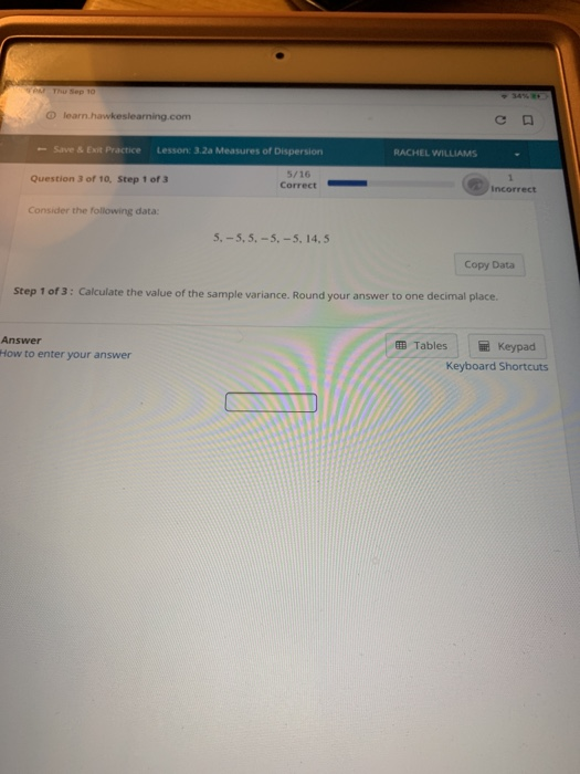Solved learn.hawkeslearning.com e RACHEL WILLIAMS Save & | Chegg.com