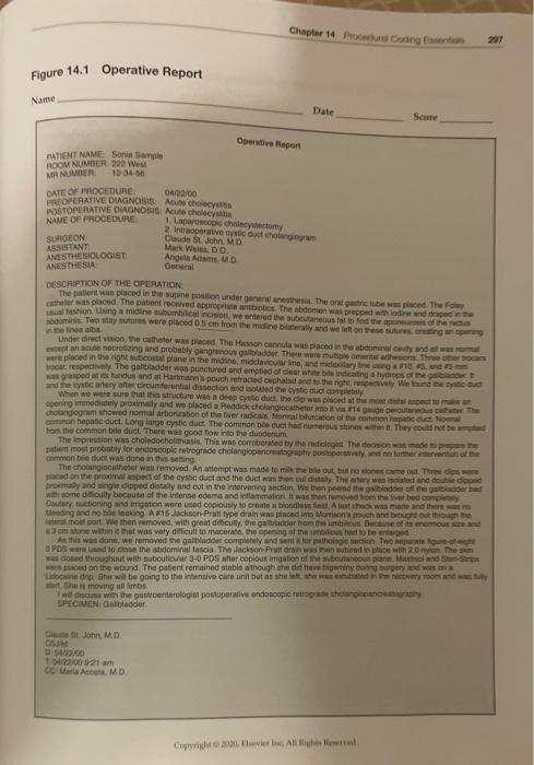 Solved Name of procedure: 1. laparoscopic cholecystectomy | Chegg.com