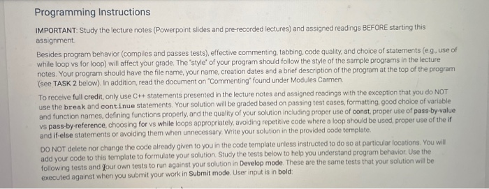 Programming Instructions IMPORTANT: Study the lecture | Chegg.com
