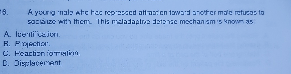 Solved A young male who has repressed attraction toward | Chegg.com