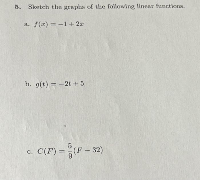 Solved 5. Sketch the graphs of the following linear | Chegg.com