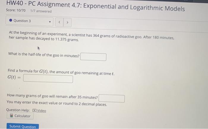 Solved HW40 - PC Assignment 4.7: Exponential and Logarithmic | Chegg.com