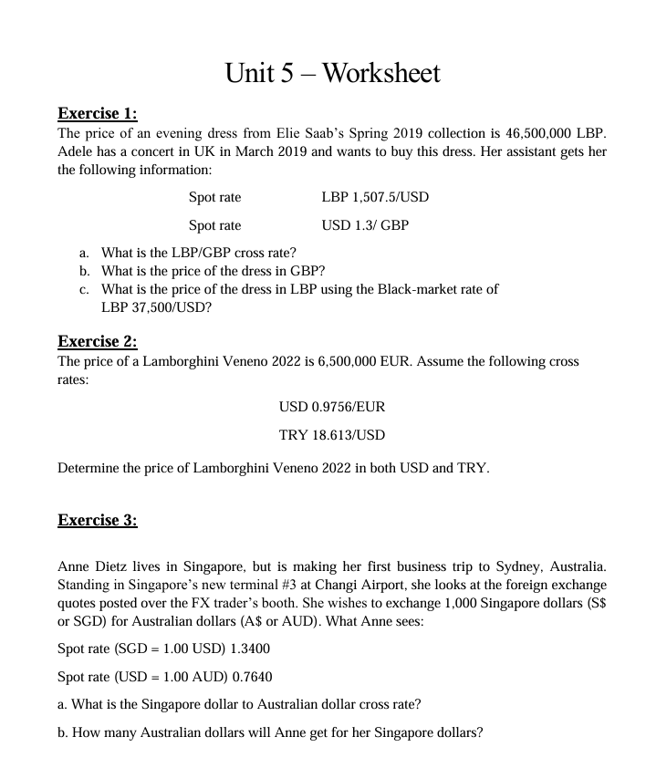 Solved Unit 5 - ﻿WorksheetExercise 1:The price of an evening | Chegg.com