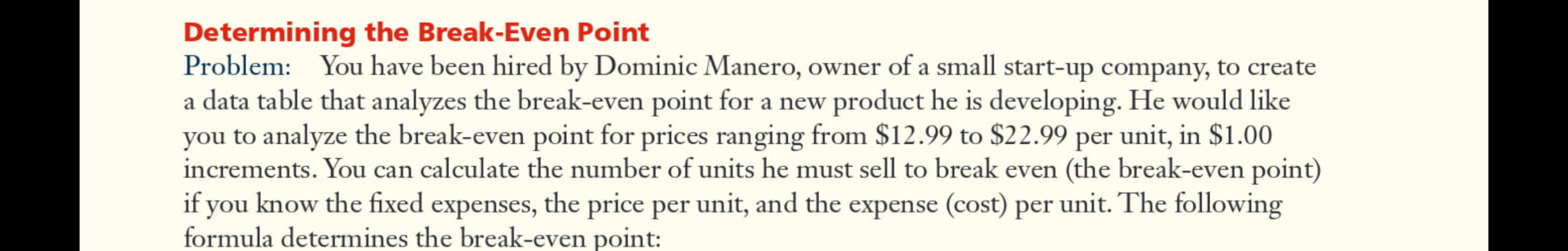 Solved Determining the Break-Even PointProblem: You have | Chegg.com