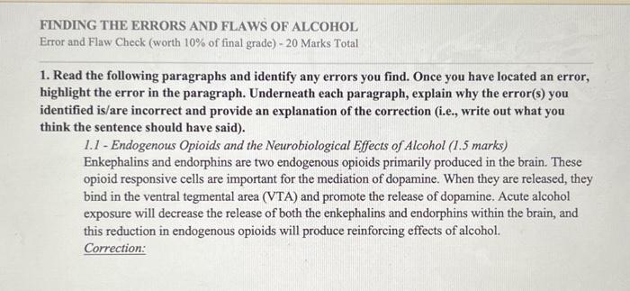 Solved FINDING THE ERRORS AND FLAWS OF ALCOHOL Error and | Chegg.com