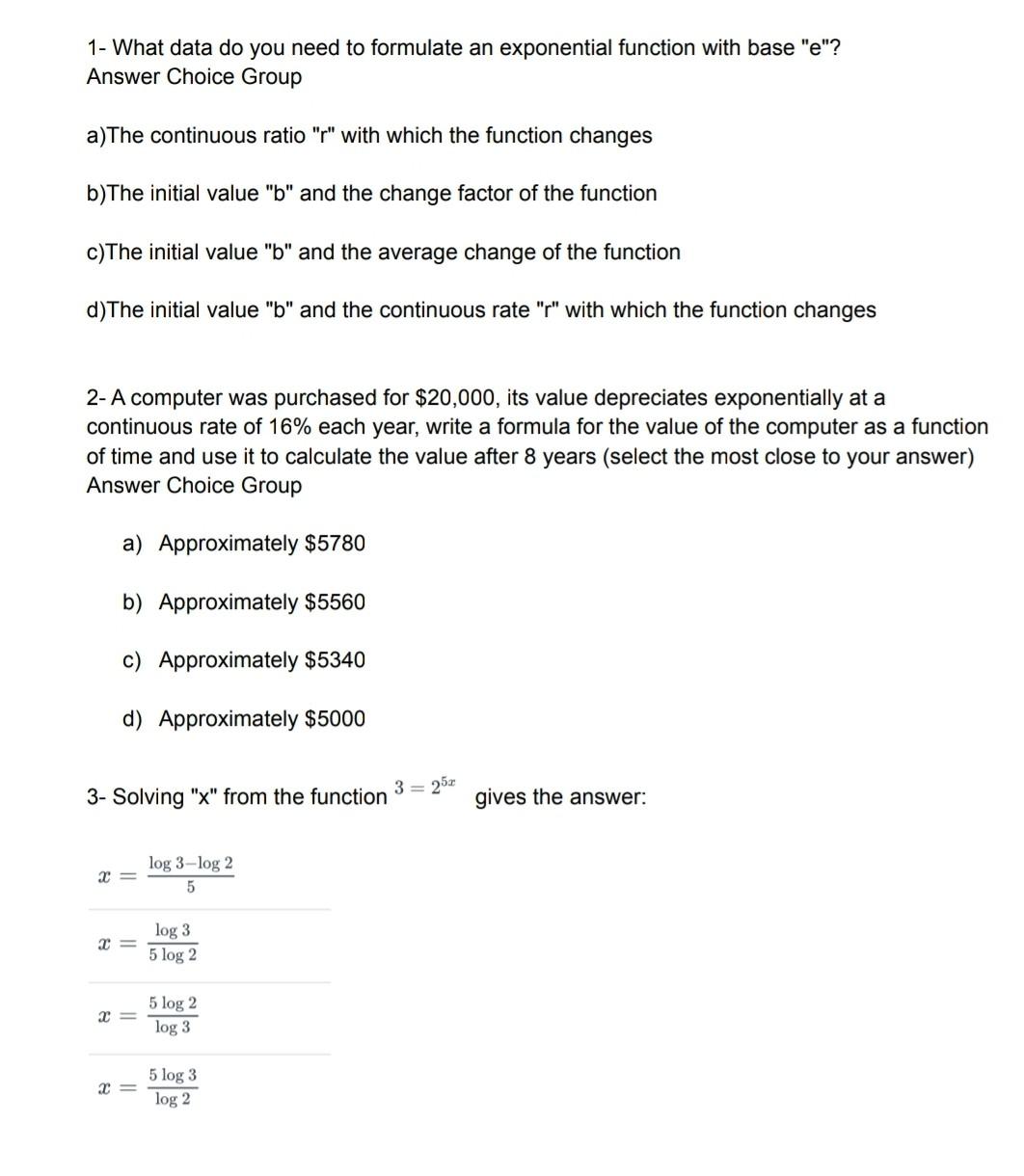 Solved 1- What data do you need to formulate an exponential | Chegg.com