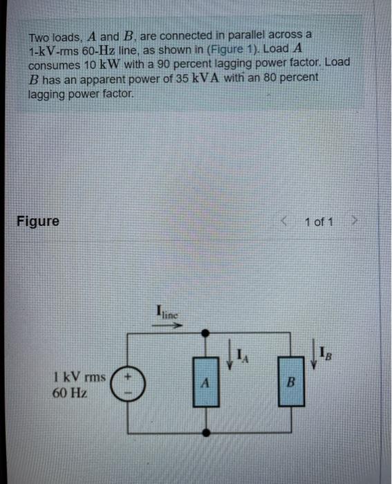 Solved Two loads, A and B are connected in parallel across a | Chegg.com