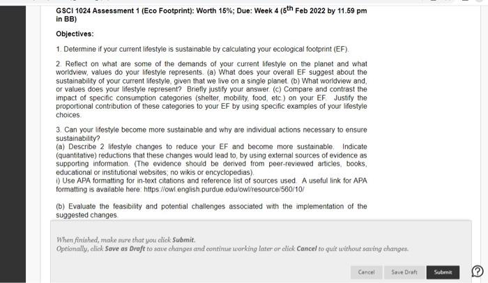 Solved GSCl 1024 Assessment 1 (Eco Footprint): Worth 16\%; | Chegg.com