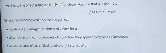 Solved Investigate the one-parameter family of functions. | Chegg.com