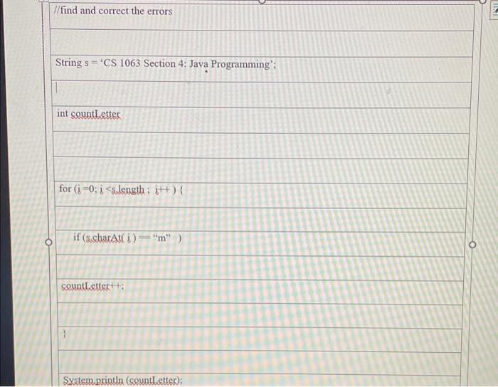 Solved if (s.charAt (i)= " m ") | Chegg.com