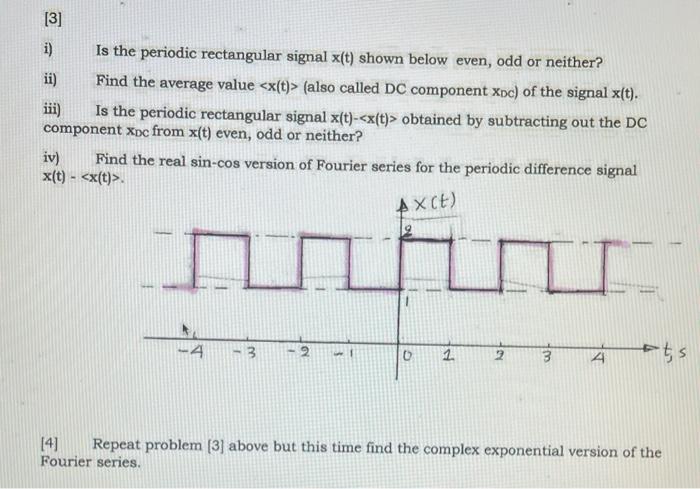 Solved [3] i) Is the periodic rectangular signal x(t) shown | Chegg.com