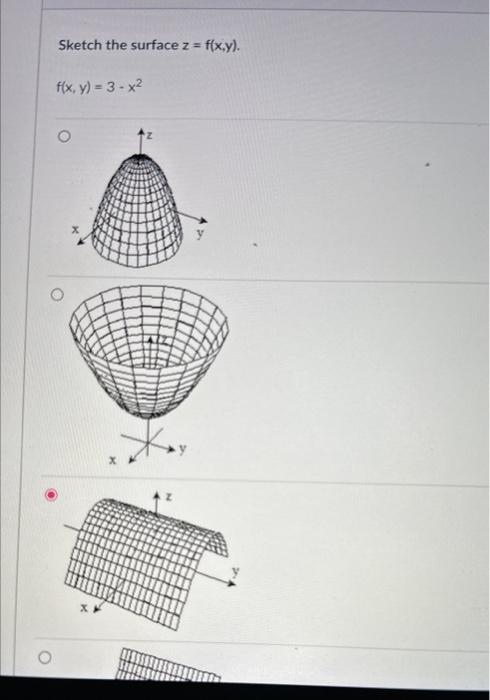 Solved Sketch the surface z=f(x,y). f(x,y)=3−x2 | Chegg.com